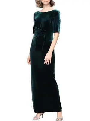 Alex Evenings Stretch Velvet Gown - Forest