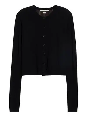 JASON WU Mixed Media Merino Wool & Stripe Cardigan - Black Multi