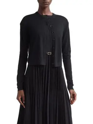 JASON WU Mixed Media Merino Wool & Stripe Cardigan - Black Multi