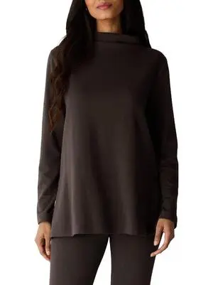 Eileen Fisher Funnel Neck Long Sleeve Top - Coffee