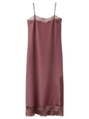 Mango Lace Trimmed Satin Midi Dress - Cherry