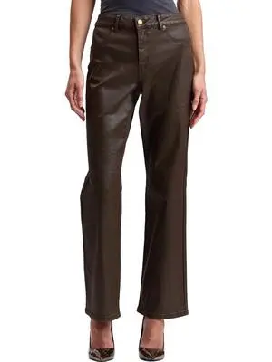 Avec Les Filles Coated High Waist Bootcut Jeans Brown Coated