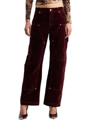 Avec Les Filles Barrel Leg Velvet Cargo Pants - Brandy