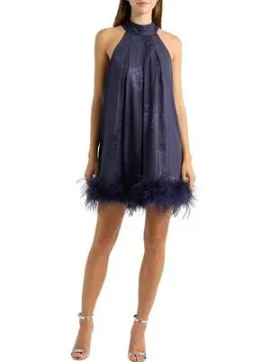 HUTCH Feather Hem Sleeveless Swing Dress - Navy