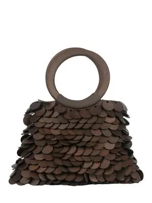 Jeffrey Campbell Arianna Wooden Disc Handheld Bag - Brown Combo