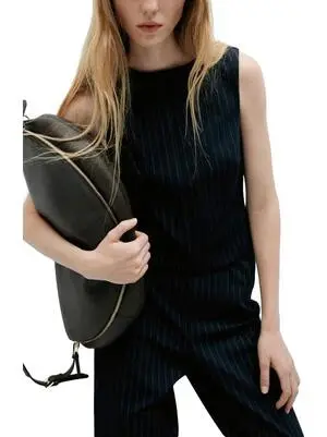 Mango Pinstriped Boat Neck Top - Navy
