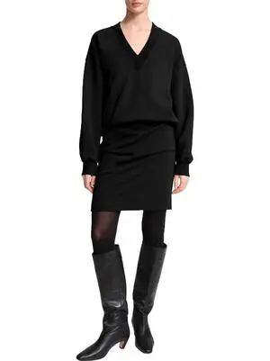 MARCELLA Mira V-neck Sweatshirt Dress - Black