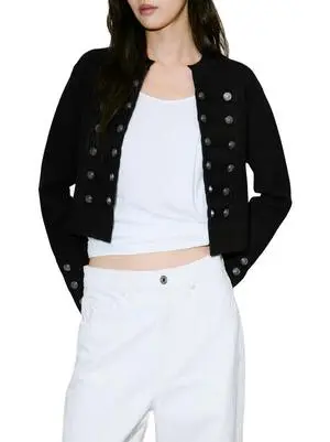 Mango Fine Knit Napoleon Buttoned Jacket - Black