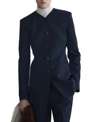 Mango Wool Blend Blazer - Navy