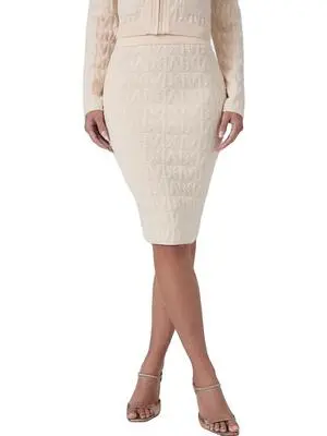 MARCIANO Naliya Monogram Pencil Midi Skirt - Eggshell Ecru