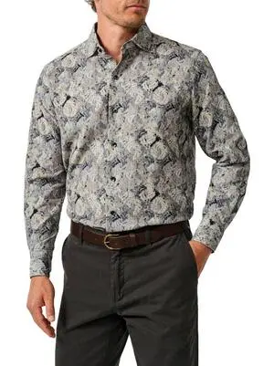 David Donahue Botanical Corduroy Sport Shirt Charcoal/multi