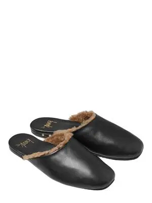 Beek Bird Leather Mule With Genuine Shearling Trim - Black
