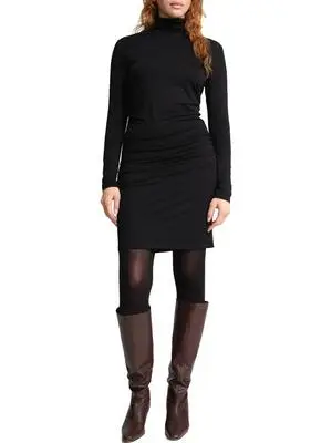 MARCELLA Phoebe Turtleneck Ruched Long Sleeve Dress - Black