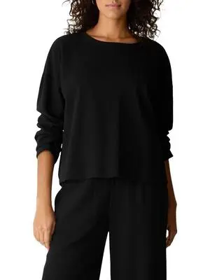 Eileen Fisher Waffle Knit Box Top - Black