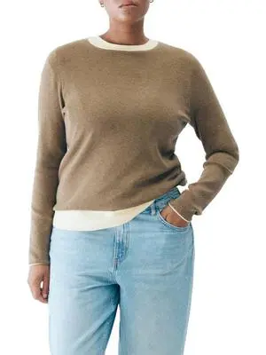 Mango Contrast Trim Crewneck Sweater - Medium Brown