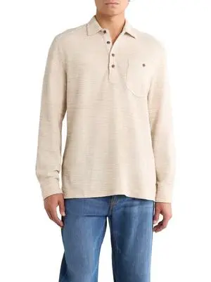Tommy Bahama Bella Bay Long Sleeve Textured Cotton Blend Pocket Polo - Arctic Wind Heather