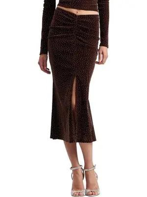 Avec Les Filles Crystal Embellished Velvet Midi Skirt - Brown