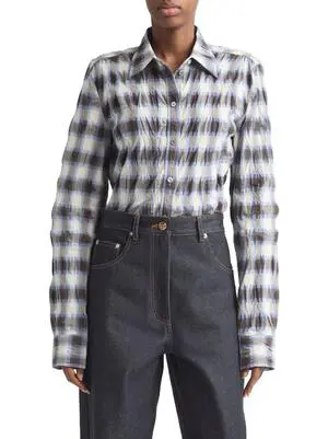 EENK Shirred Button Front Shirt - Brown