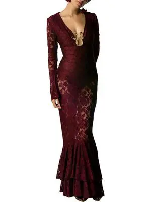MIAU BY CLARA ROTESCU Vesper Long-sleeve Maxi Dress - Red