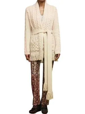 HAYLEY MENZIES Avni Cable-knit Fringed Cardigan - Neutrals