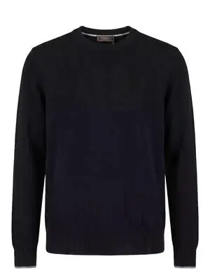 Peserico Contrast-trim Crew-neck Sweater - Black