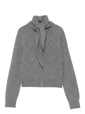 SANDRO Argyle-knit Scarf-detail Wool Cardigan