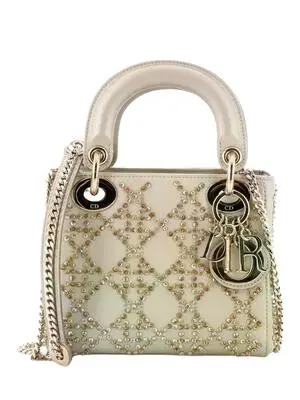 Dior Lady Chain Bag Crystal Embellished Cannage Quilt Leather Mini Satchel - Neutrals