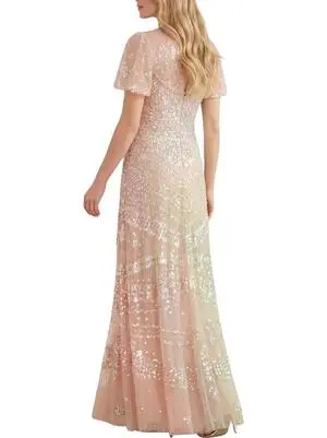 NEEDLE & THREAD Anais Sequin-embellished Gown - Neutrals