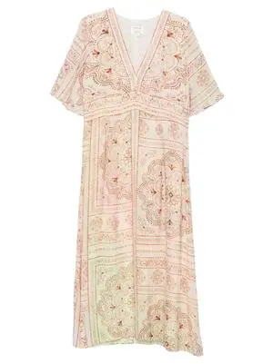Maison123 Paisley-print V-neck Midi Dress - Neutrals