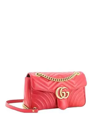 Gucci Gg Marmont Flap Bag Matelasse Leather Small Crossbody Bag - Red