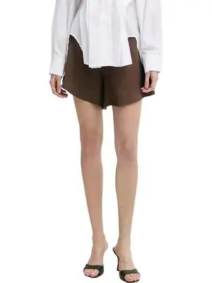 HAVEONE High-waisted Curved-hem Shorts - Brown