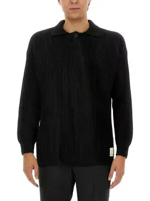 Emporio Armani Ribbed-knit Button-up Sweater - Black