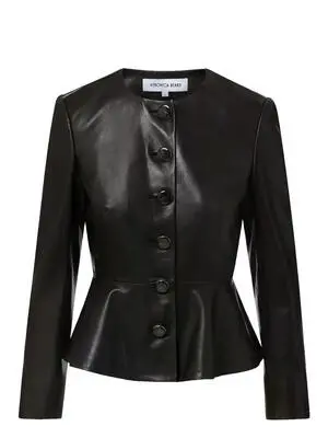 Veronica Beard Quinn Peplum Leather Jacket - Black