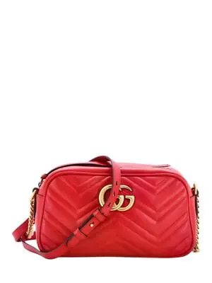 Gucci Gg Marmont Shoulder Bag Matelasse Leather Small Crossbody Bag - Red
