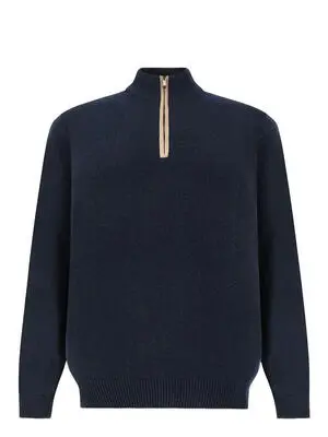 PAUL & SHARK Half-zip Sweater In Wool And Cashmere With Suede Details