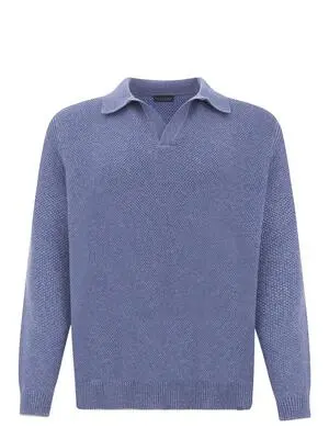 Paul & Shark Open-collar Polo In Wool And Cashmere - Riverside