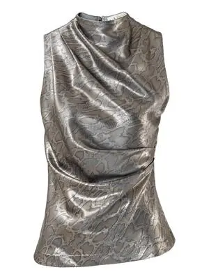 LA FUORI Burnt Snake Gloss Draped Top - Silver