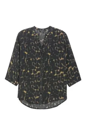 APNY Mandarin Collar Three-quarter Sleeve Shirt - Onyx/amber