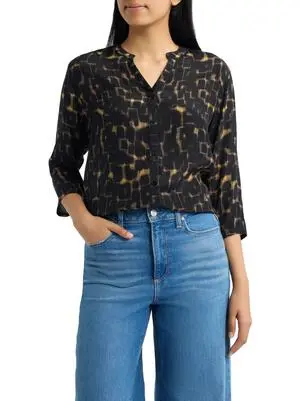 APNY Mandarin Collar Three-quarter Sleeve Shirt - Onyx/amber