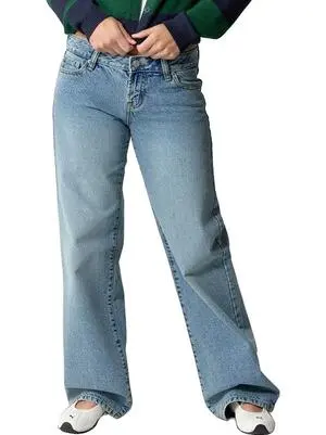 PACSUN Zoe Low Rise Girlfriend Wide Leg Jeans - Medium Indigo