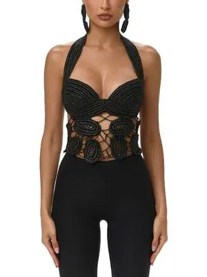 Naked Wardrobe Crocheted Halter Top - Black
