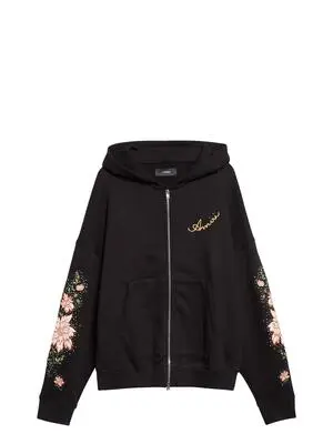 Amiri Oversize Crystal Embellished Floral Zip Hoodie - Black