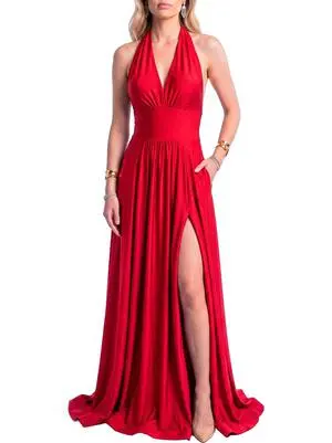 JESSICA ANGEL Halter Tie-back A-line Evening Gown - Red