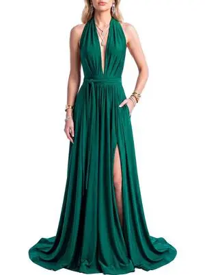 JESSICA ANGEL Infinite Convertible Halter Neck A-line Evening Gown - Forest Green