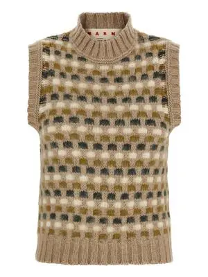 Marni Shetland Acquard Knit Vest - Cream