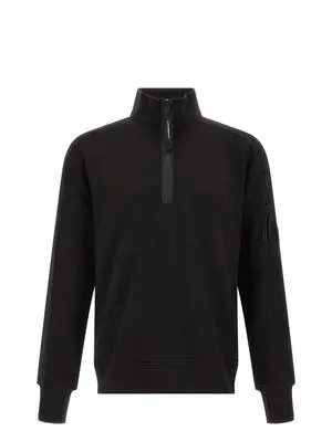 C.P. COMPANY Diagonal Raised Fleece Sweatshirt And Lens Detail - Black