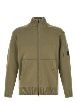 C.P. COMPANY Lambswool Grs' Cardigan With Lens Detail - Green