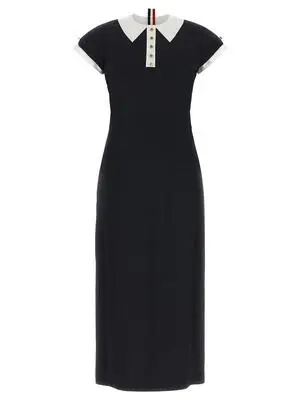 Thom Browne Polo Dress With Intarsia And Rwb Detail - Blue