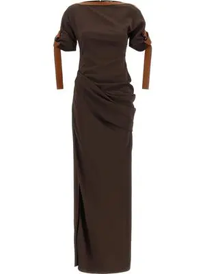 FERRAGAMO Dress With Leather Straps - Brown