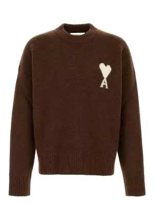 AMI Paris Ami Men Chocolate Stretch Alpaca Blend Sweater Brown